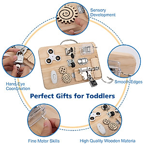 Pithfor Wooden Montessori Toys Busy Board for 1 2 3 4 Year Old, Baby Toddler Sensory Toys, for Fine Motor Skills, for Autism ADHD