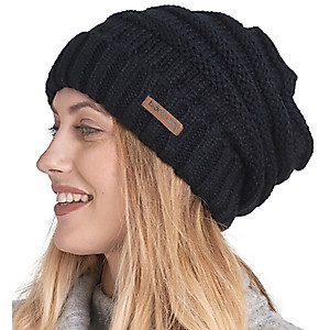 Brook + Bay Slouchy Beanie - Women's Winter Hats, Beanie Slouch Hats for Cold Weather, Oversized Beanie Knitted Hats for Women & Men Black