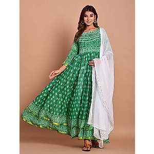 Indian Kurti for Womens With Dupatta | Rayon Printed Kurta Kurtis Dress For Women Tops Tunic Green