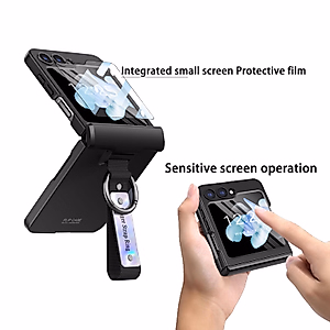 MistWorld for Samsung Galaxy Z Flip 5 Case with Spring Hinge, Hand Strap Finger Ring, Sub Screen Protector Film, Galaxy Z Flip 5 2023 Slim Case for Samsung Z Flip 5 Shockproof Phone Case Cover