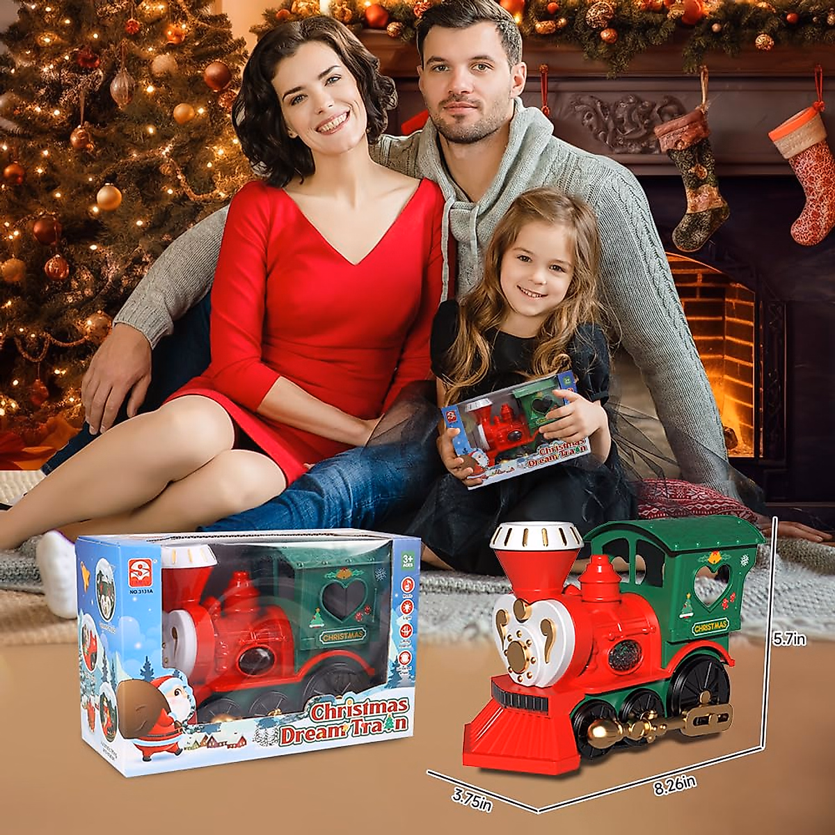 JUQU Train Toy for Christmas - Toy Train w/Lights & Customized Sounds for Christmas - 360° Rotation Moving Bump and Go Train Locomotive for Kids Toddlers for Age 3 4 5 6 7 8+ Boys Girls (Red/Green)