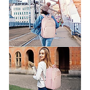 Backpack for Women College, Anti Theft 17 Inch Laptop Backpack with USB Charging Port, Large TSA Water Resistant Airline Approved Lightweight Travel Daypack Cute Nurse Work Weekender Computer Bag,Pink