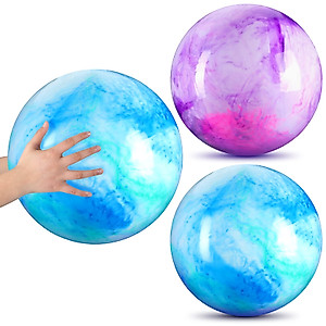 Deekin 2 Pcs 15 Inch 18 Inch Marbleized Bouncy Balls Large Hedstrom Ball Inflatable Rubber Playground Sensory Balls Bouncy Toys Balls for Outdoor School Water(15 Inches,Blue and Purple)