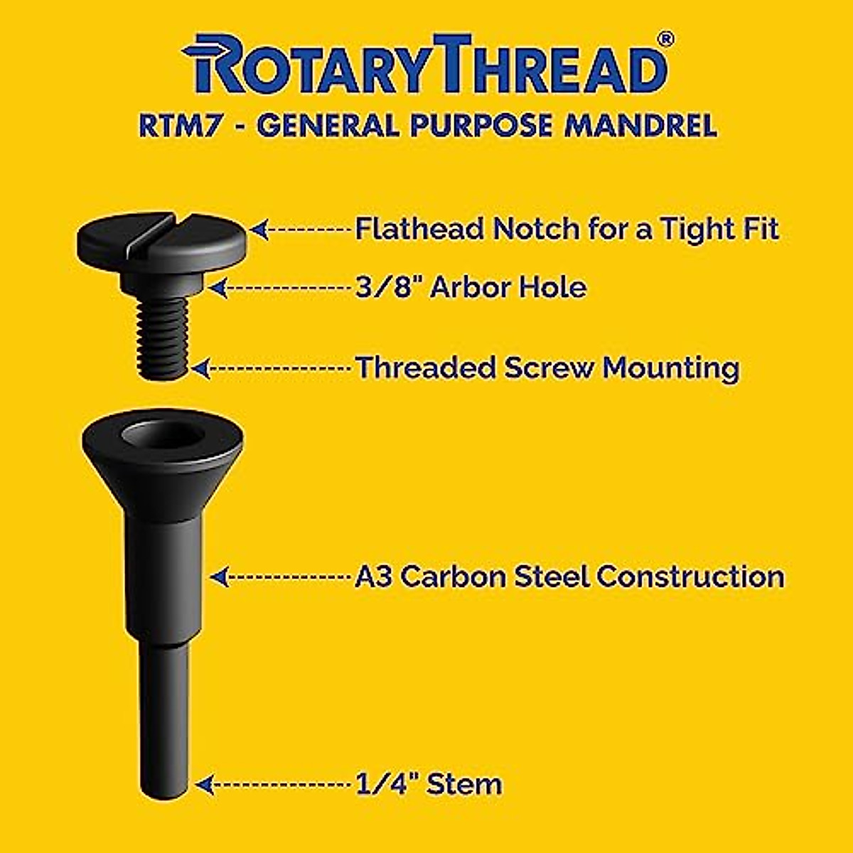 Rotary Thread RTM7 Mandrel - Essential for Die Grinder Accessories & Cut-Off Wheels, 3/8" Arbor Hole & 1/4" Stem, Ideal for Holding Die Grinder Bits - Durable Metalworking Tool (2)