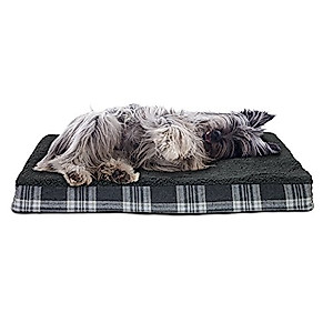 Furhaven Pet Dog Bed - Deluxe Orthopedic Mat Terry & Plaid Flannel Traditional Foam Mattress Pet Bed w/Removable Cover for Dogs & Cats, Smoke Gray, Medium