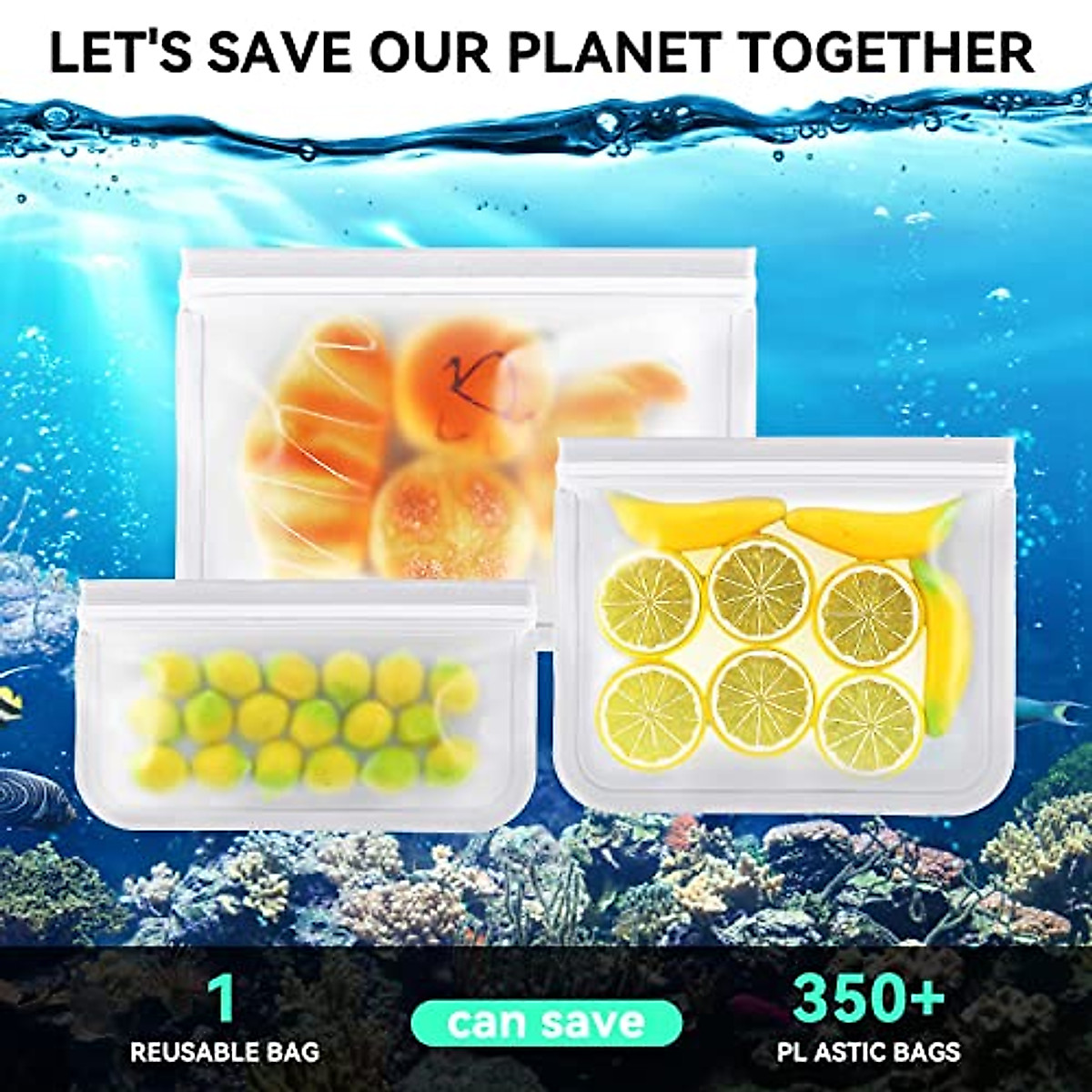 WATOTGAFER Reusable Food Storage Bags, 10 Pack BPA Free Reusable Freezer Bags, Extra Thick Leakproof Food Grade Silicone Lunch Food Bags for Meat Veggies 2 Gallon Bags 4 Sandwich Bags 4 Snack Bags