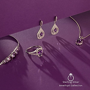 PEORA Amethyst 5-Stone Bracelet for Women 925 Sterling Silver, Natural Gemstone, 3.75 Carats total Round Shape, 7 1/4 inch length