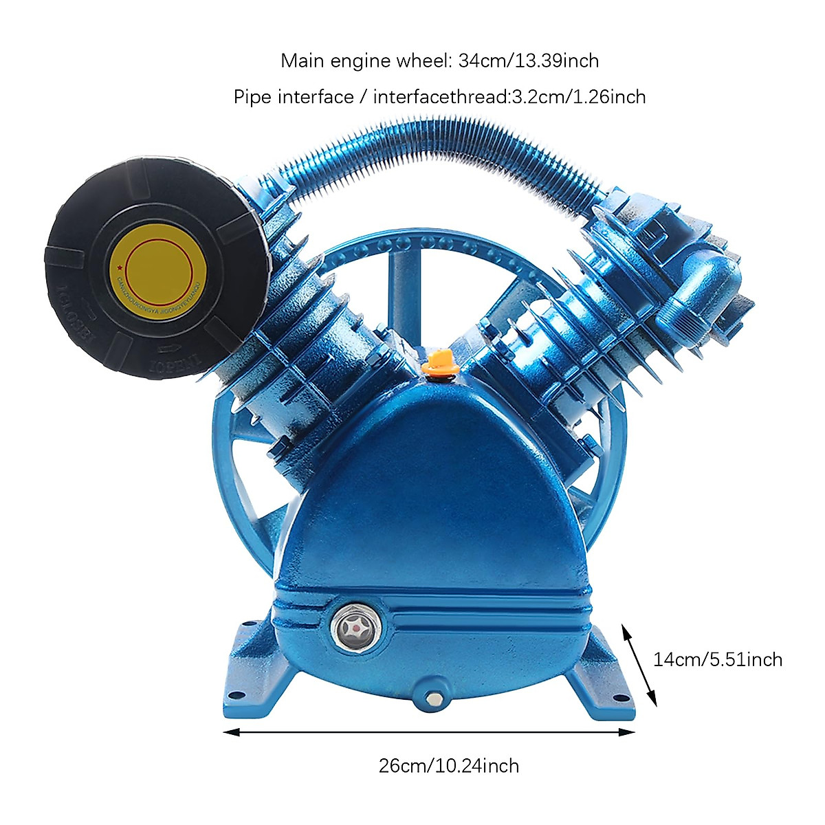 175PSI 5.5HP Twin Cylinder Air Compressor Pump Head, V Style Air Compressor Pump Unit with Flywheel,Exhaust Cylinder Cast Iron Compressor Head Pump