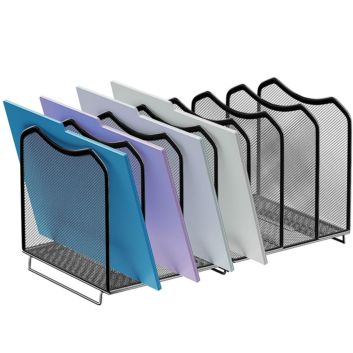 Simple Trending Mesh Desktop File Sorter Organizer, 7-Section Bookshelf For Desk Home Office , Black
