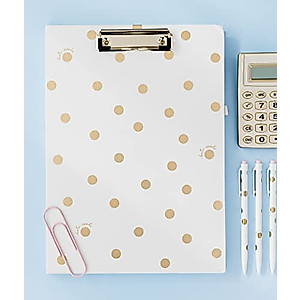 Kate Spade New York Clipboard Folio with Low Profile Clip, Professional Padfolio Includes Lined Notepad, Pen Loop, and Pocket, Gold Dot with Script
