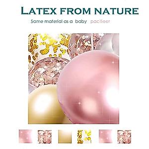 Rose Gold Confetti Latex Balloons, 65 pcs 12 inch White Metallic Gold Party Balloon with 33 Ft Rose Gold Ribbon for Birthday Wedding Anniversary Bridal Shower Decoration