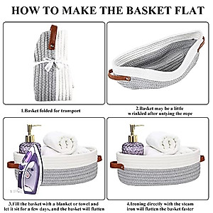 HLWDFLZ Bathroom Countertop Organizer Basket, Cotton Rope Woven Storage Basket Toilet Paper Decorative Basket for Bathroom, Bedroom, Living Room, Entryway (White/Gray)
