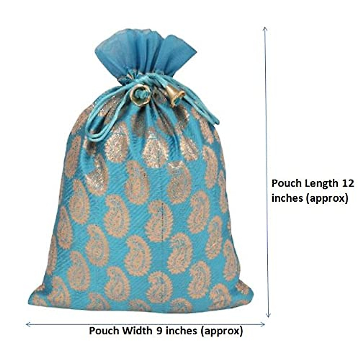 Touchstone Gorgeous Gift Wrapping bags reusable environment friendly Large Drawstring Paisley Brocade for birthdays, wedding, return present packing set. pack of 9. 12x9 inches