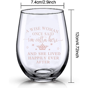 JUWNMANT Retirement Gifts for Women, A WISE WOMAN ONCE SAID I'm Outta here AND SHE LIVED HAPPILY EVER AFTER Stemless Wine Glasses, Funny Resignation Gifts for Colleagues, Funny Wine Glasses for Women