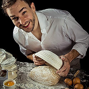9 inch Round Bread Banneton Proofing Basket & Liner SUGUS HOUSE Brotform Dough Rising Rattan Handmade rattan bowl - Perfect For Artisan