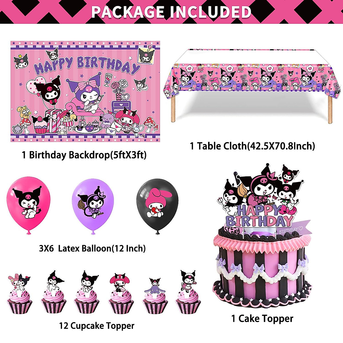 Kawaii Anime Cute Birthday Party Supplies, Cute Kitten Party Decorations Include Backdrop, Balloons, Tableware, Cupcake Toppers, Tablecloth, Stickers, Pink Kitten Themed Party Decorations for Girls