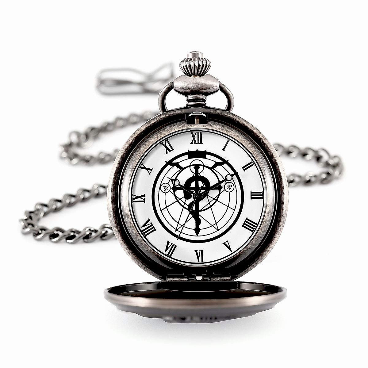 BOSHIYA Fullmetal Alchemist Pocket Watch with Chain Vintage Quartz Pocket Watch for Cosplay Accessories Anime Merch