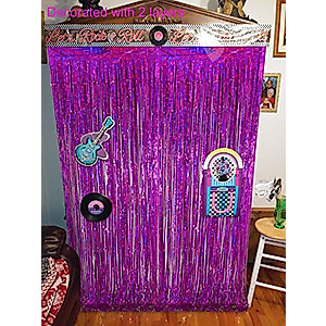 Melsan 2 Pack 3.2 ft x 8.2 ft Tinsel Foil Fringe Curtains Backdrop, Sparkle Foil Tinsel Curtains for Party Picture Area Decoration, Rose Red