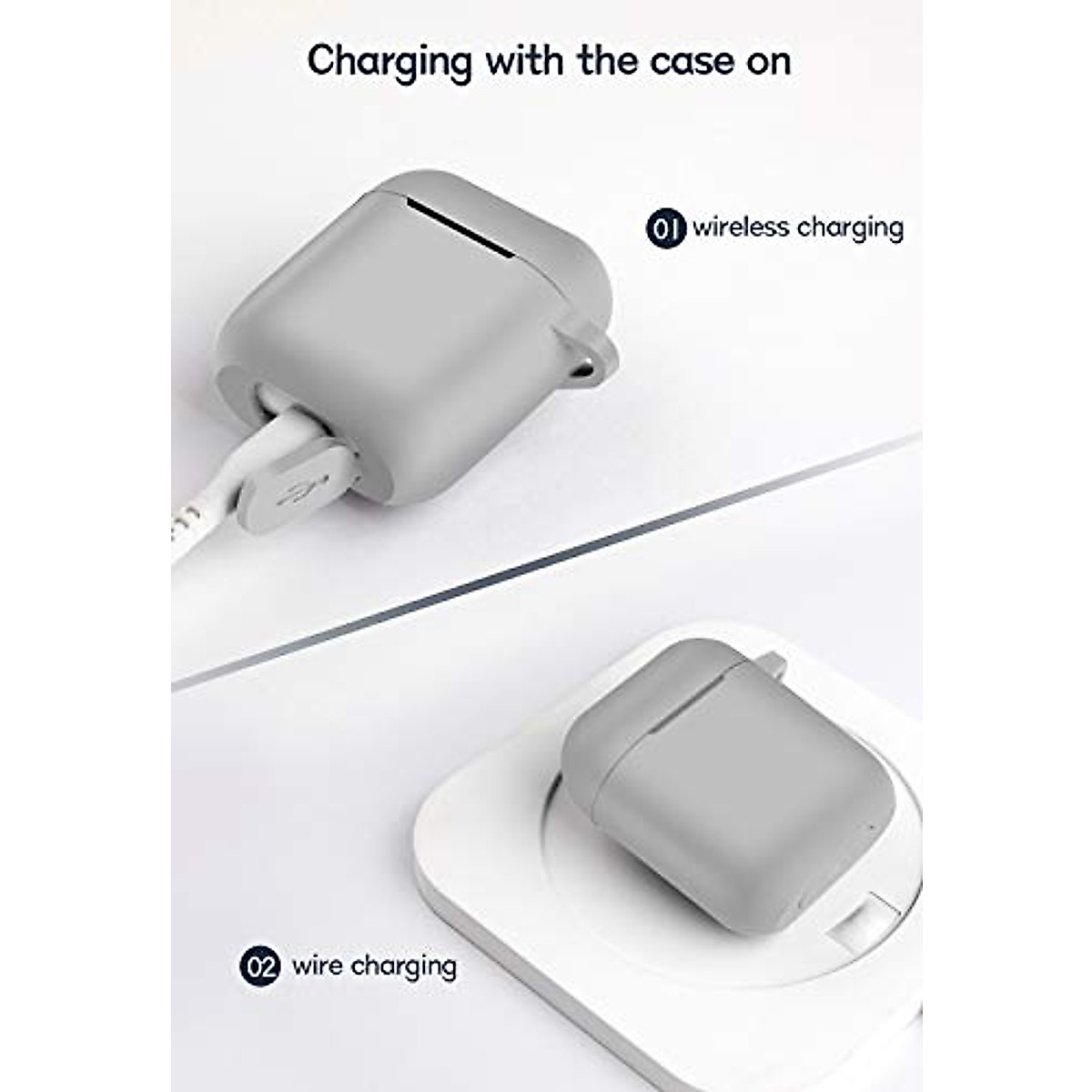 Simr Skin for AirPods Case, [Upgraded Thicker] Shockproof Air Pods Protective Cover W/Cute Keychain/Strap Accessories for Apple AirPods Charging Case, Gift for Girl Women Men (Gray)