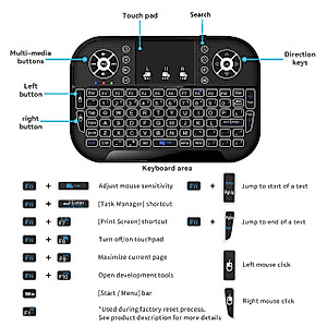 GECENinov Mini Wireless Touchpad Keyboard, Portable , 7 Colors RGB Backlit , 2.4G Rechargeable Remote Controller Mouse Combo, Compatible with PC, Laptops, Smart TVs, Gaming
