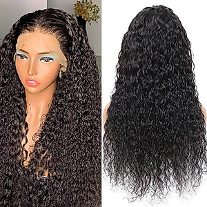 Tipiuli Water Wave Lace Front Wigs Human Hair 13x4 Lace Frontal Wigs Human Hair Wigs for Black Women Human Hair Lace Front Wigs Pre Plucked with Baby Hair Natural Color (20 Inch)