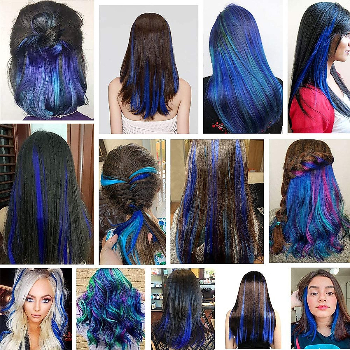 XIRANWEN 18pcs 21Inch Colored Hair Extensions Clip in/on Wig Pieces for Girls, Hairpieces Heat-Resistant Straight Party Highlight Multicolors Accessories Halloween Christmas Gift (Sapphire blue+Teal)