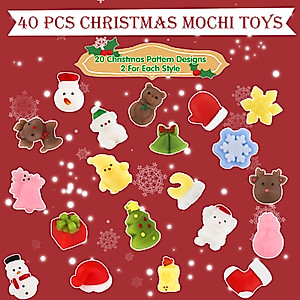 Sanlebi 40 PCS Christmas Mochi Squishy Toys Party Favors for Kids, Kawaii Christmas Squishies Bulk Stress Relief Toys, Toys for Kids Adults