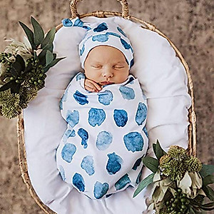 KAIXIN Swaddle Sack; Baby Cocoon Swaddle Wrap; Newborn Sage Swaddle with Matching Top Knot Hat ; Sleep Sack - Newborn Photography Prop (Blue)