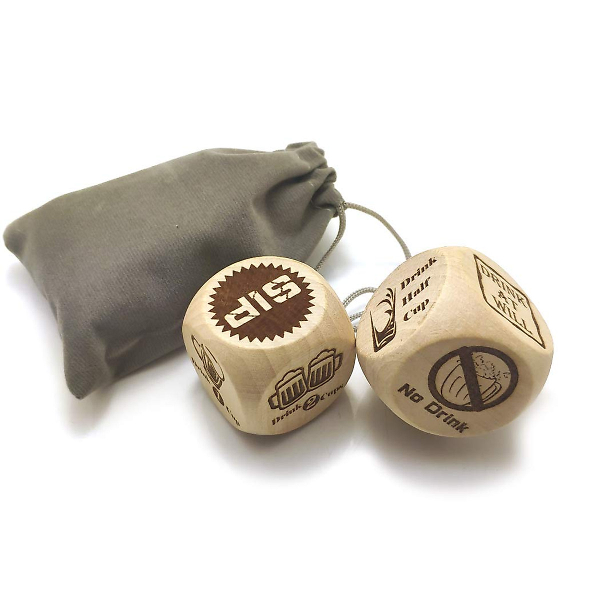 Hometu Party Drinking Dice Game Funny Rolling Decider Bachelorette Game Wooden Dices Set Bar Pub Turnt Drunk Frenzy Adult Favor Game 2PCS(40MM)