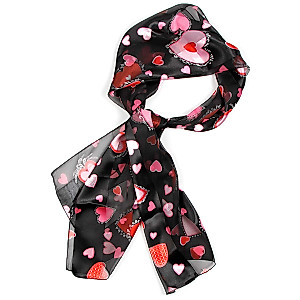 SERENITA Print light weight Satin Scarves for women, silk feel wrap, Heart, Pink Ribbon, Rose, Valentine