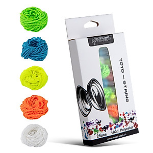 MAGICYOYO 100% Polyester Professional Yoyo Strings for Responsive and Non Responsive Yoyos - Pack of 25,Blue, Green, White,Yellow, Orange