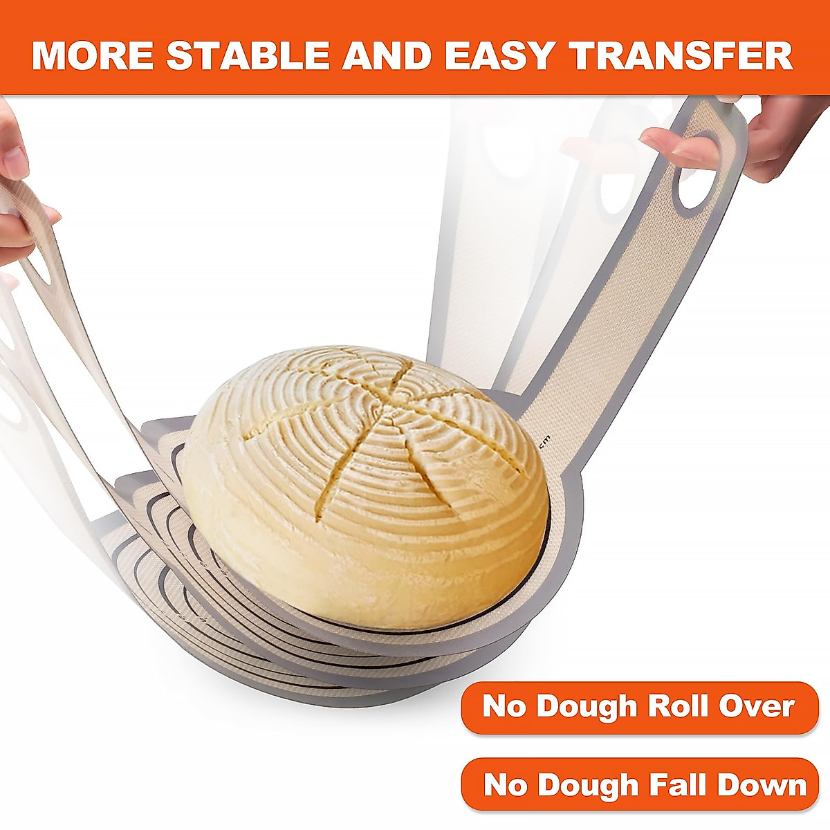 Silicone Bread Sling Dutch Oven - Best Japan Silicone. Non-Stick & Easy Clean Reusable Silicone Bread Baking Mat. With Extra Long Handles Bread Baking Sheet Liner, 2 Grey Set for Transferable Dough