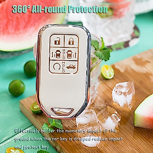 KUNIO Car Key Fob Cover Fit for Honda Honda Odyssey Freed Elysion Key Protective Cover Keychain TPU Key Holder Key Shell Car Accessories 6 Buttons White