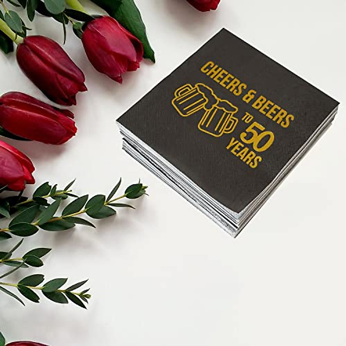 Cheers to 50 Years Napkins Pack of 50 Happy 50th Birthday Cocktail Napkins 50th Wedding Anniversary Paper Disposable Party Napkins Beverage Napkins 3 Ply