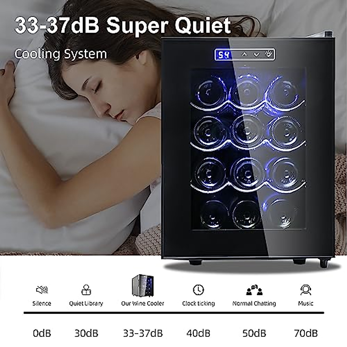 GEVEELIFE 12 Bottle Wine Fridge Small, Quiet Wine Cooler Refrigerator Freestanding with Digital Temperature Control Mini Wine Fridge Under Counter, Wine Cellar for Red, White, Champagne