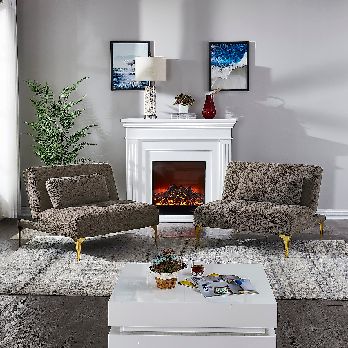 Anwickhomk Folding Sofa Bed,Convertible Couch,Modern Armless Futon Sofa,Loveseats Chairs with Removable Pillow and Adjustable Backrest,Soft Fabric Sofa for Bedroom, Living Room (Taupe)