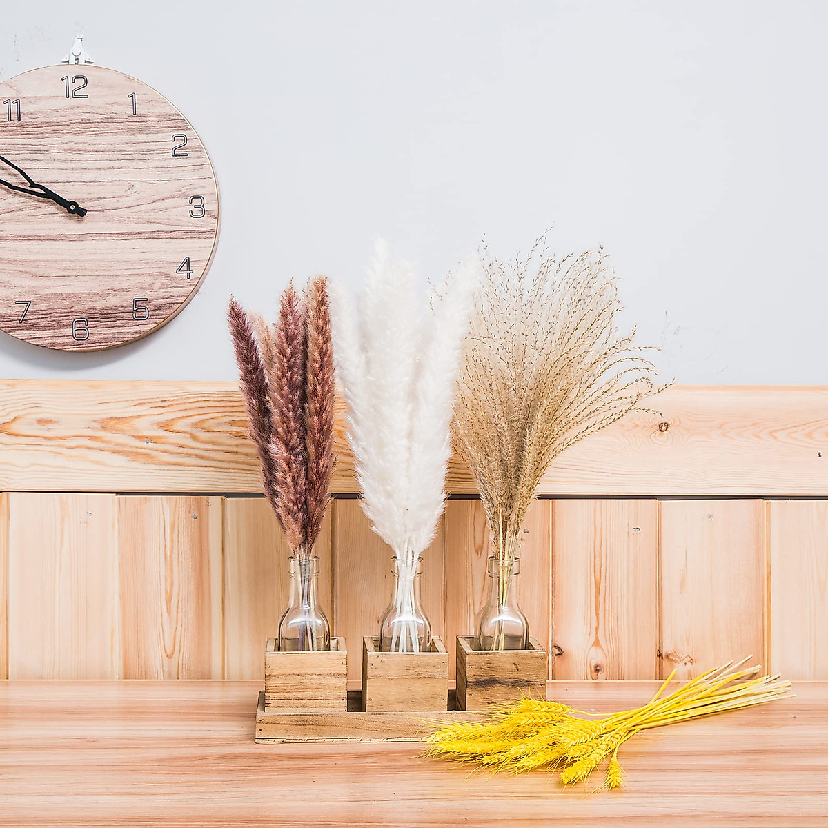 Pampas Grass 100Pcs Dried Pampas Grass Decor Fluffy Pompous Grass Mini Dried Flower Bouquet for Boho Home Decor
