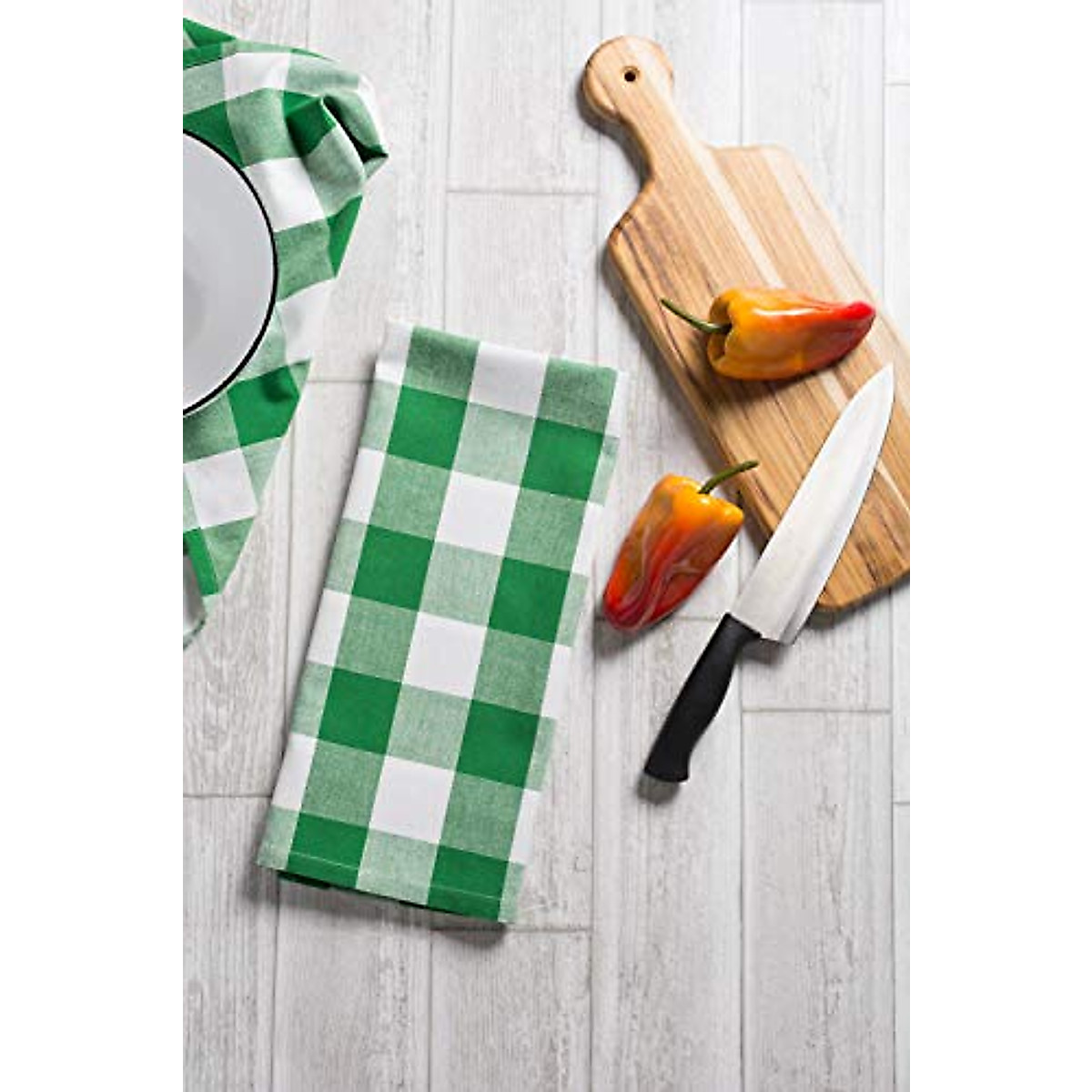 DII Buffalo Check Kitchen Collection, Classic Farmhouse Dishtowel Set, 20x30, Green & White, 3 Piece
