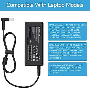 HP 65W AC Adapter Laptop Charger Replacement for HP EliteBook 840 830 850 820 745 G3 G4 G5 G6, HP Pavilion x360 15 13,HP Notebook 14 15, HP Envy X360 15 17 13 15-w117cl 17m-bw0013dx Power Supply Cord