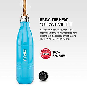 ICONIQ Stainless Steel Vacuum Insulated Water Bottle with Pop Up Straw Cap | 25 Ounce | Gloss Blue