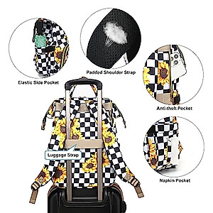 Yusudan Checkered Sunflower Lunch Backpack for Women, Insulated Cooler Work Business Laptop Backpacks Girls School Backpack College Bookbags