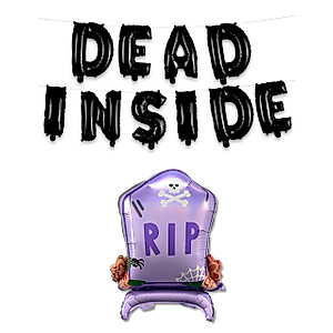 HOUSE OF PARTY, Extra large 22 * 19.6 inch Halloween Party Balloons Kit, 2 Sets of ‘DEAD INSIDE' Letter Balloons + Gravestone foil balloon for Halloween Birthday Party Decorations Supplies