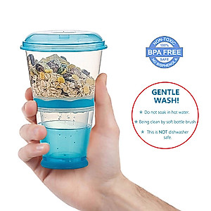 UTOWO Cereal On the Go Cups Travel-To-Go-Food-Containers Storage with Spoon Breakfast Drink-Cups-Portable (Blue)