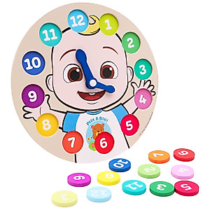 Toyland® Cocomelon Wooden Learning Clock Puzzle - Learn to Tell The Time - Toddler Toys Age 3+