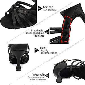 DKZSYIM Women's Satin Latin Dance Shoes Professional Ballroom Salsa Practice Performance Dancing Shoes,2324-Black-7.5,US 7