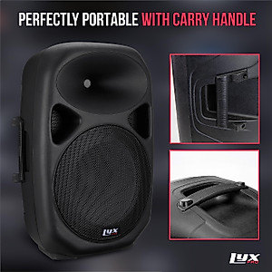 LyxPro 15 Inch PA Active Speaker System Compact and Portable with Equalizer, Bluetooth, MP3, USB, SD Card Slot, XLR, 1/4”, 3.5mm Input, Carry Handles, SPA-15