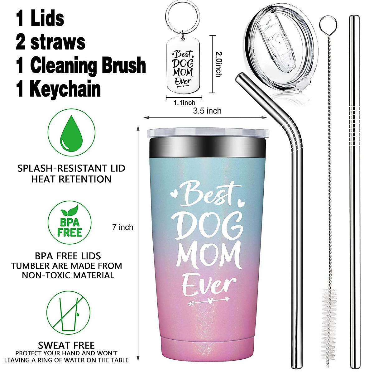 BIRGILT Dog Mom Gifts for Women - Best Dog Mom Ever - Dog Mom Mothers Day Gift - Funny Christmas Birthday Gifts for Mom, Dog Mum - 20oz Dog Mom Tumbler