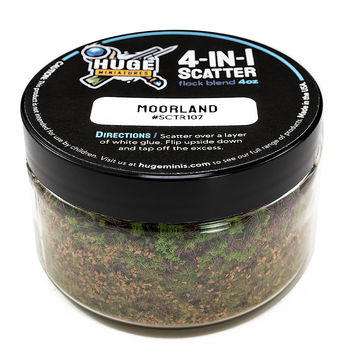 Huge Miniatures 4-in-1 Scatter, Moorland Scenery Model Basing Materials for Gaming and Tabletop or Diorama Railroad Layout - 4oz Jar