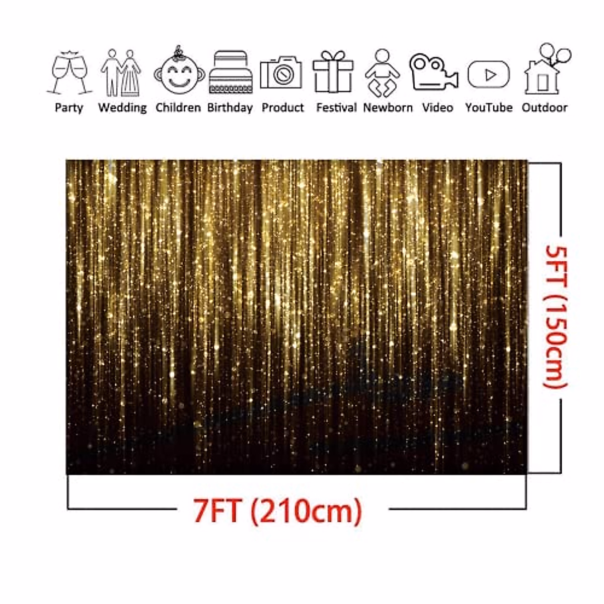 Black Gold Backdrop for Adult Kids Birthday Party Photo Backdrop Decorations Banner Golden Streamer Flash Banner Party Photography Background 7x5ft