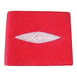 Julie Genuine Real Stingray Skin Leather Eye Man Bifold Shiny Red Wallet
